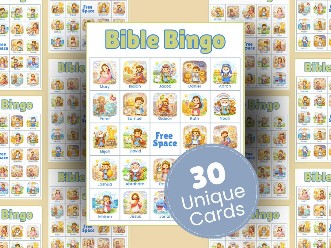30 Bible Character Bible Bingo Cards Sunday School Kids Bible Study ...