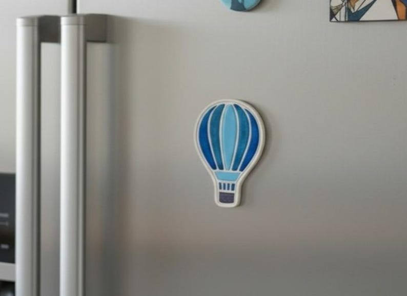Handmade Hot Air Balloon Fridge Magnet, Blue Ceramic Refrigerator ...