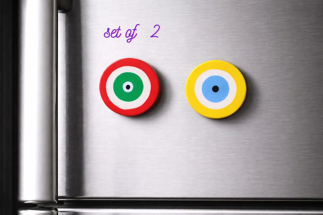 Set of 2 Ceramic Evil Eye Magnets, Blue Handmade Refrigerator Magnets ...