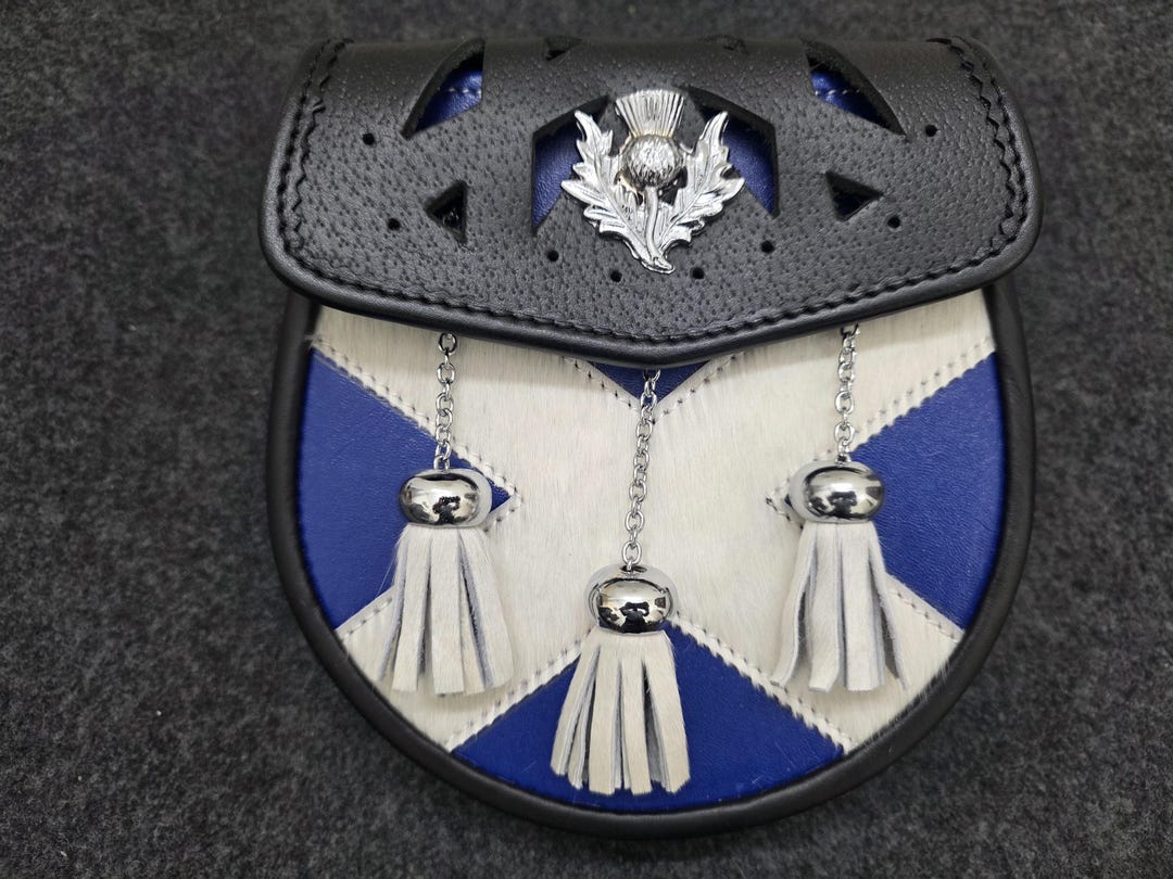 Saltire Scottish Flag Kilt Sporran With Thistle Emblem | Blue & White ...