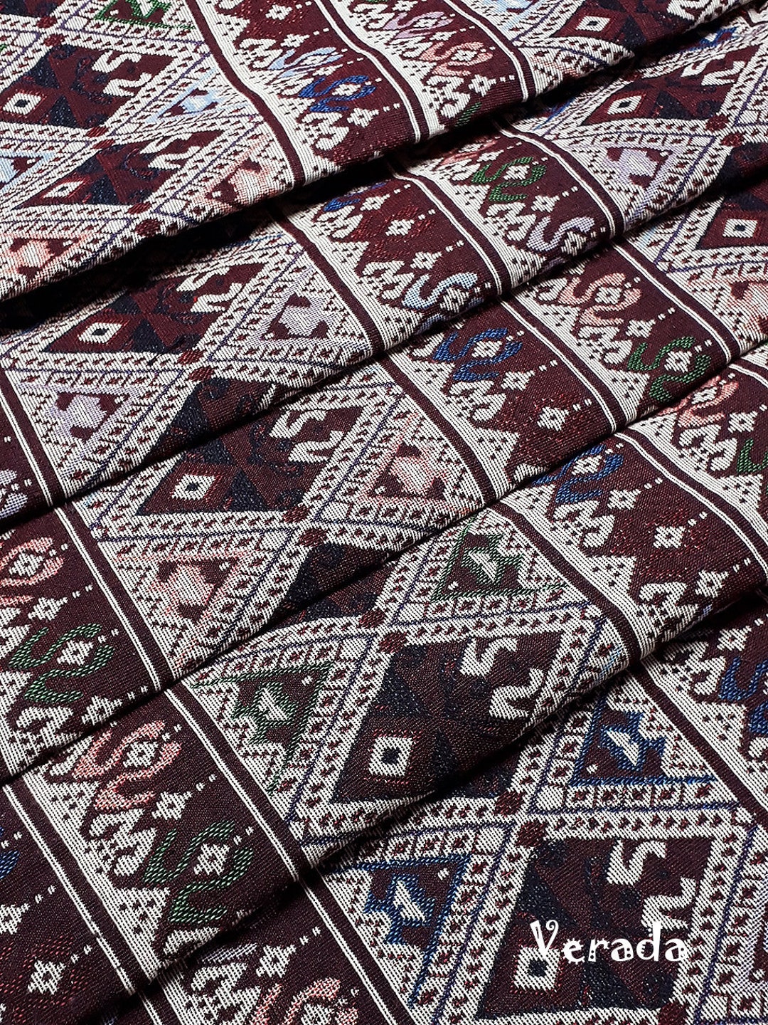 Brown, Red, Thai Woven Cotton Fabric, Geometric, Tribal,native, Ethnic ...