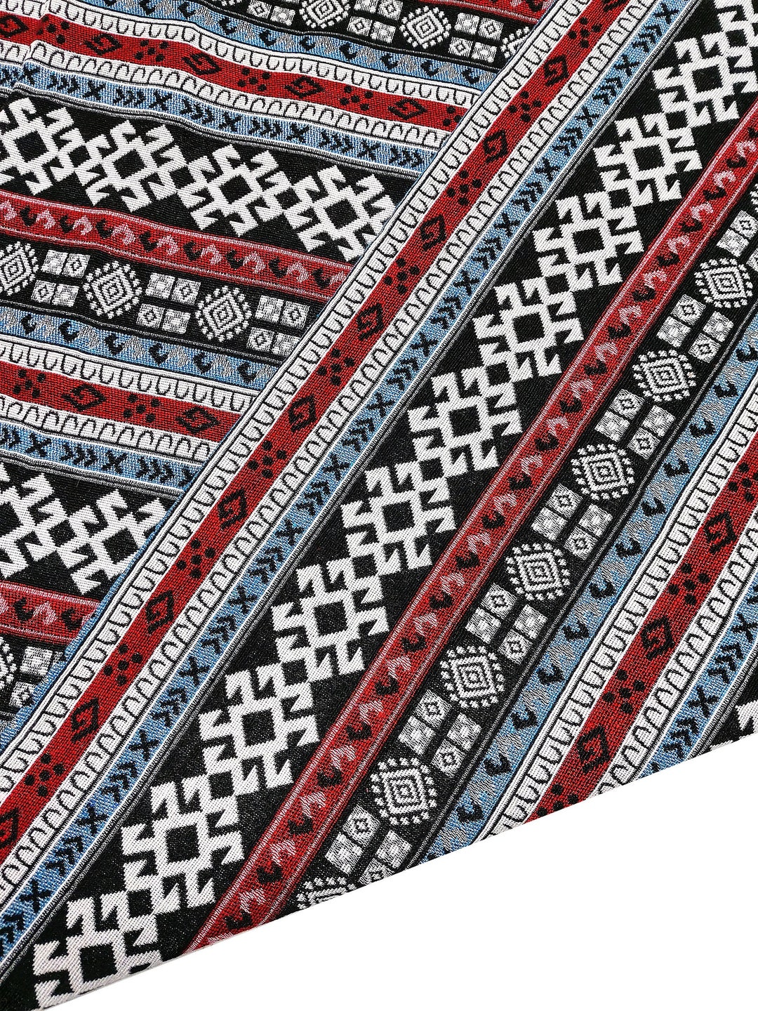 Thai Woven Fabric, Blue, Red, Geometric, Tribal ,native Cotton , Ethnic ...