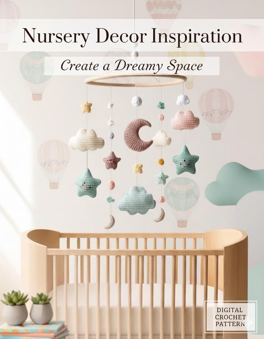 Crochet Baby Mobile Pattern | DIY Nursery Stars, Moon, Clouds (PDF ...