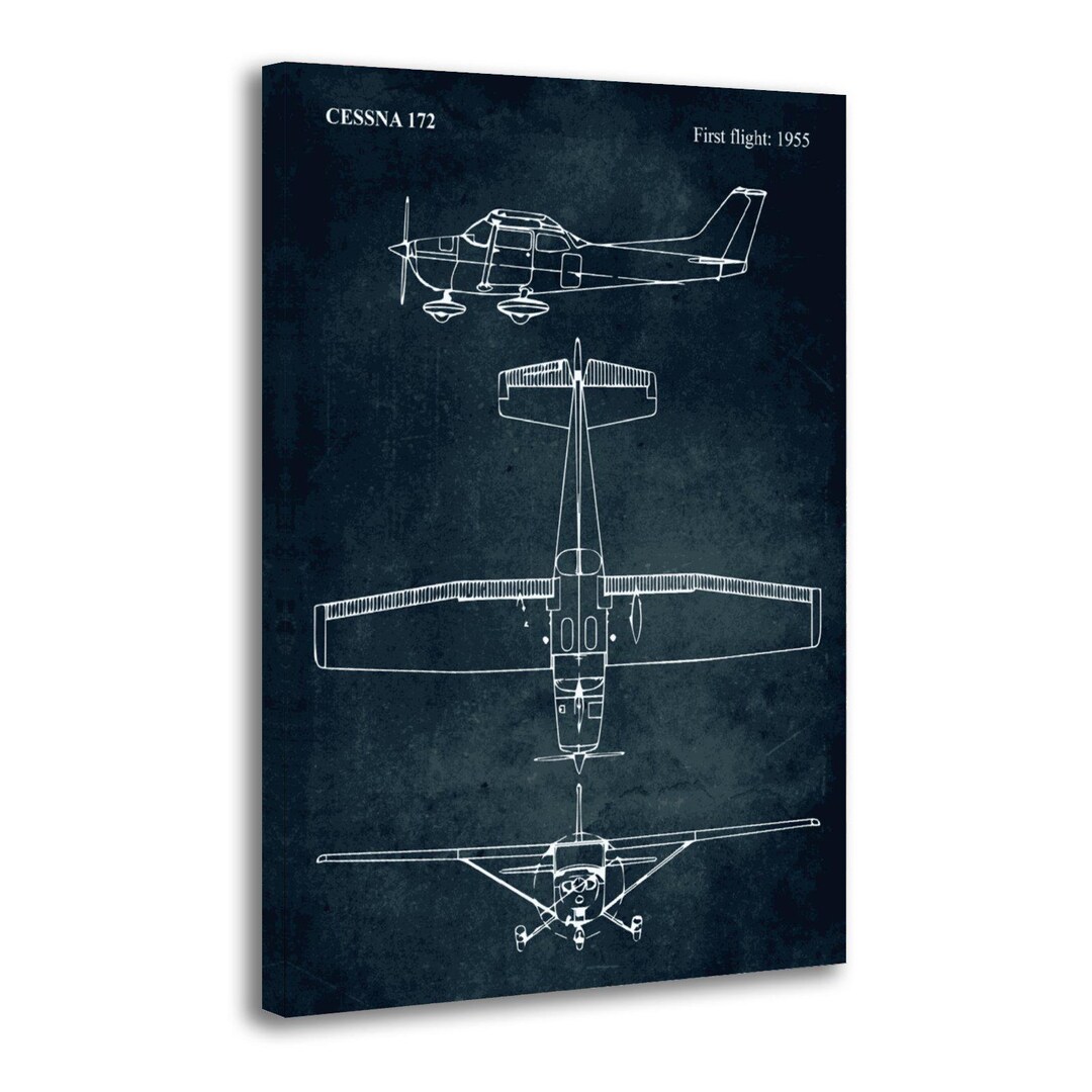 Cessna 172 Airplane Bluepr Wall Art Painting Canvas Gift Living Room ...