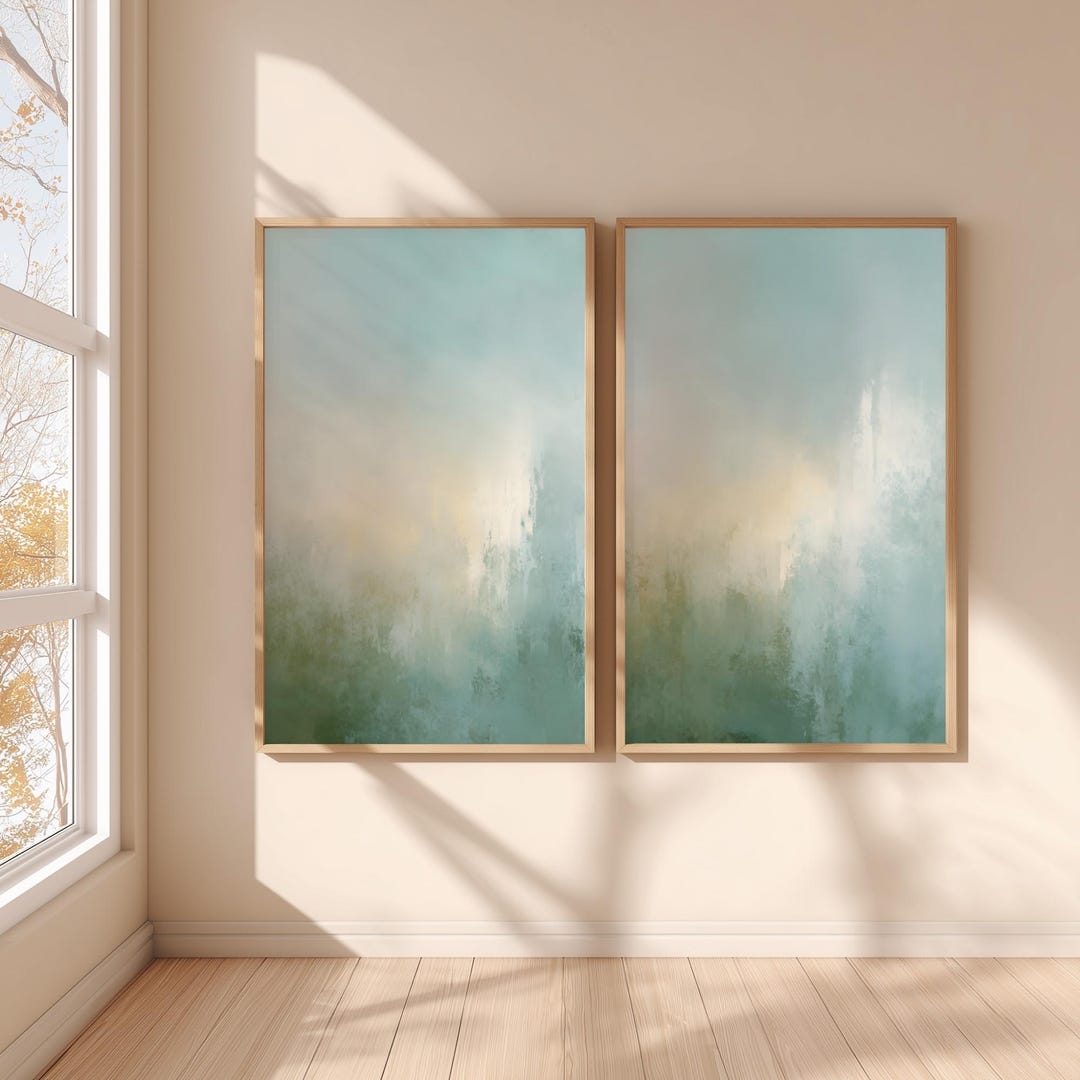 Mindfulness Abstract Wall Art Set of 2, Misty Blue Sage Calm Prints ...