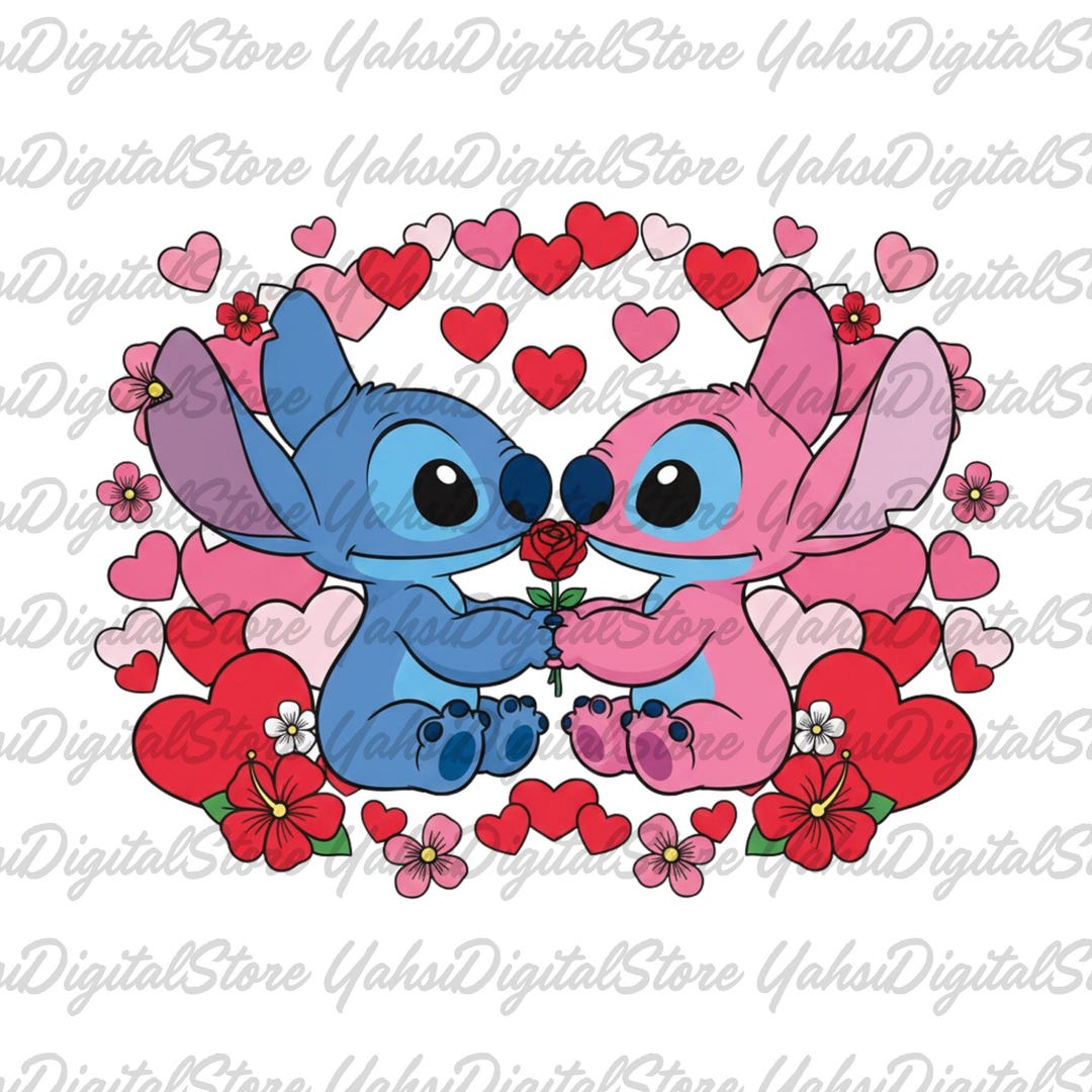 Stitch Valentine Couple PNG Cute Stitch Love Romantic Stitch Digital ...