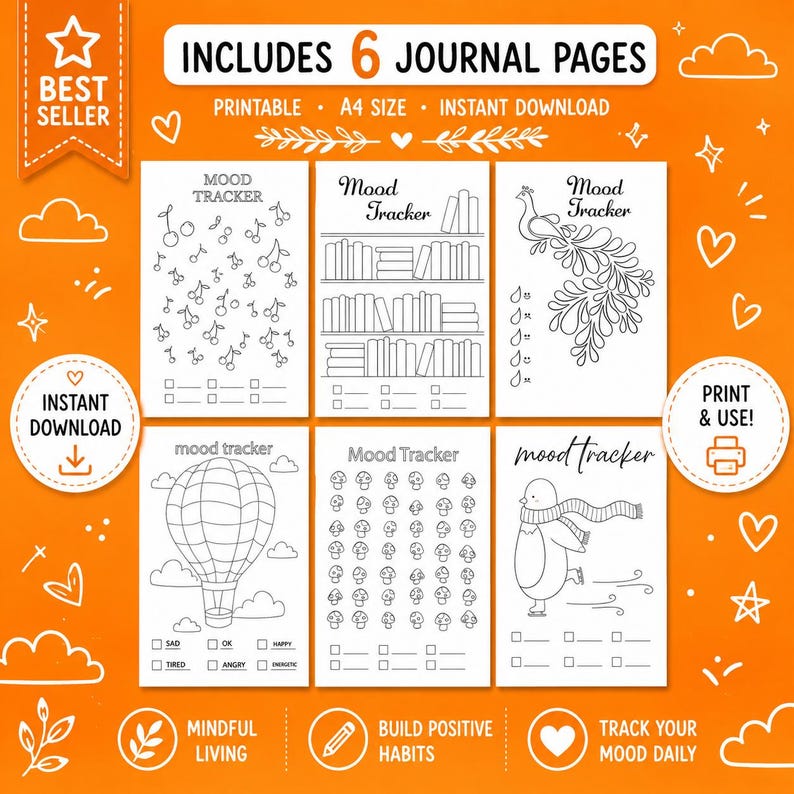 2026 Mood Tracker Coloring Pages | Daily Journal, Mindfulness, Self ...