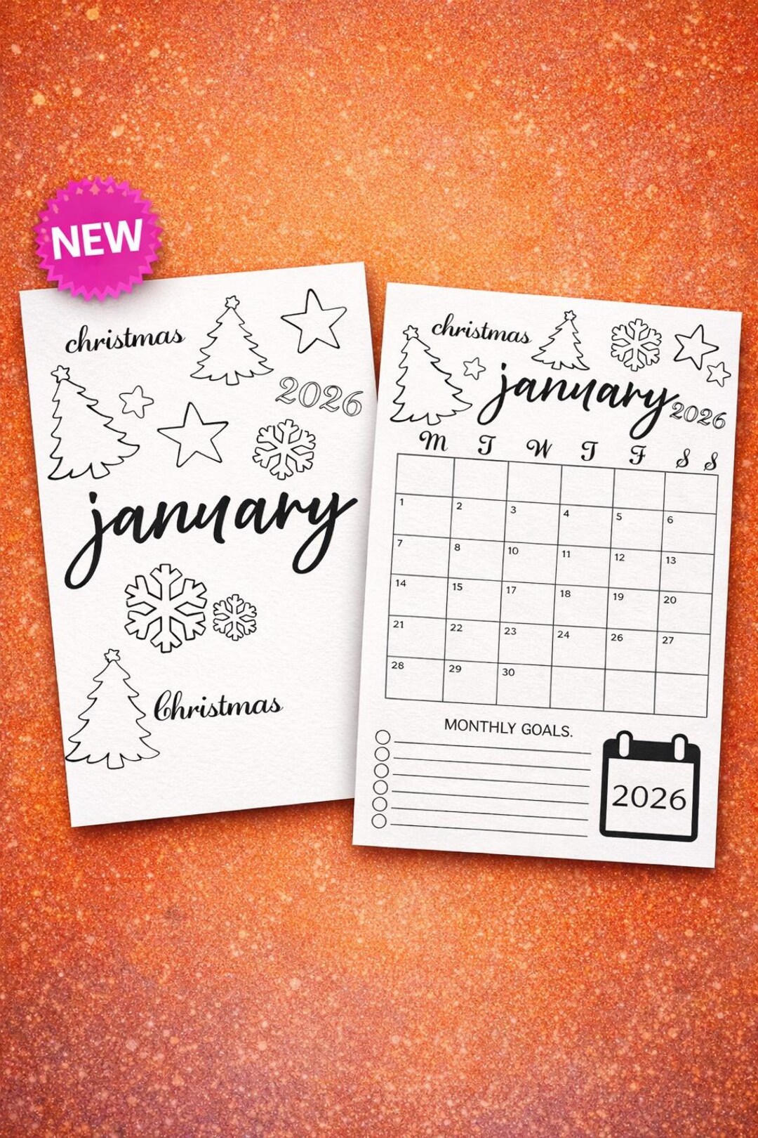2026 January Planner Cover Page, Black & White Christmas Theme (digital ...
