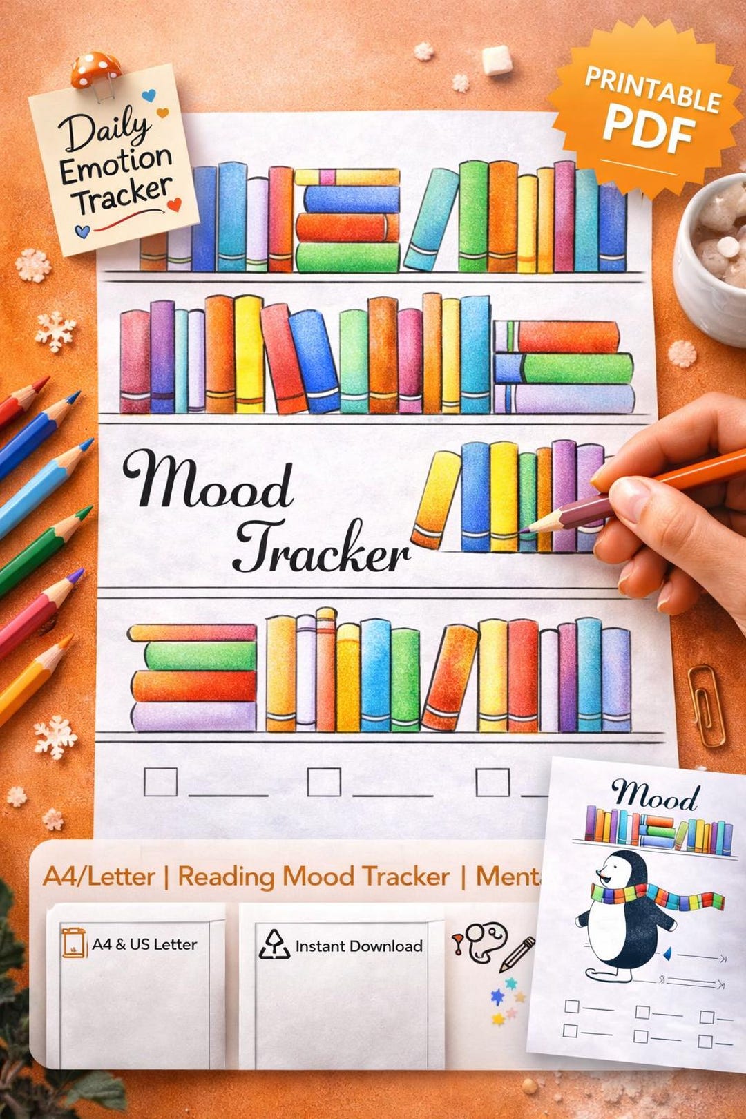 Bookshelf Mood Tracker Printable | Daily Emotion Log (digital Download ...