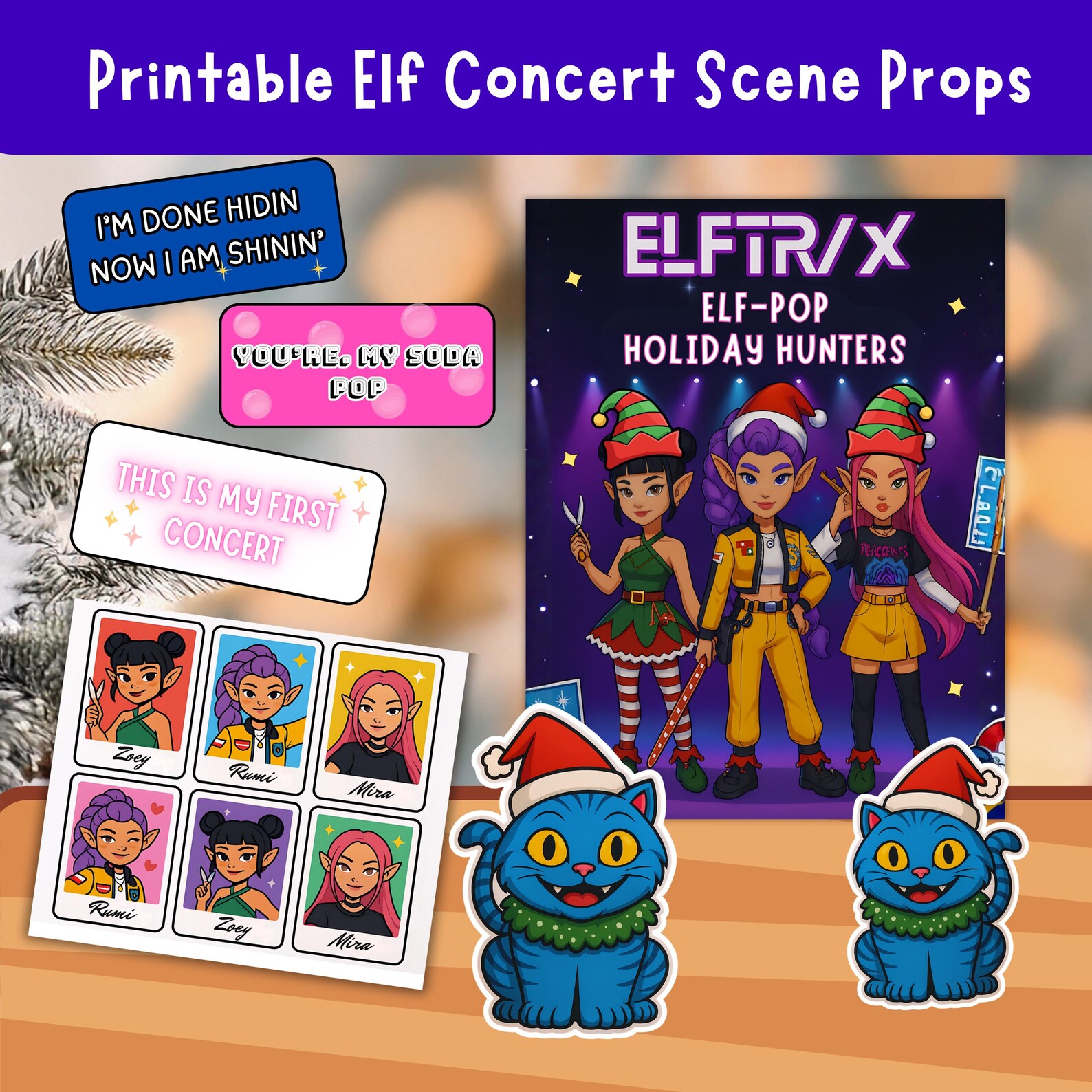 Kpop Elf Props Printable Kit, Elf-pop Holiday Hunters Elf Scene, K-pop ...