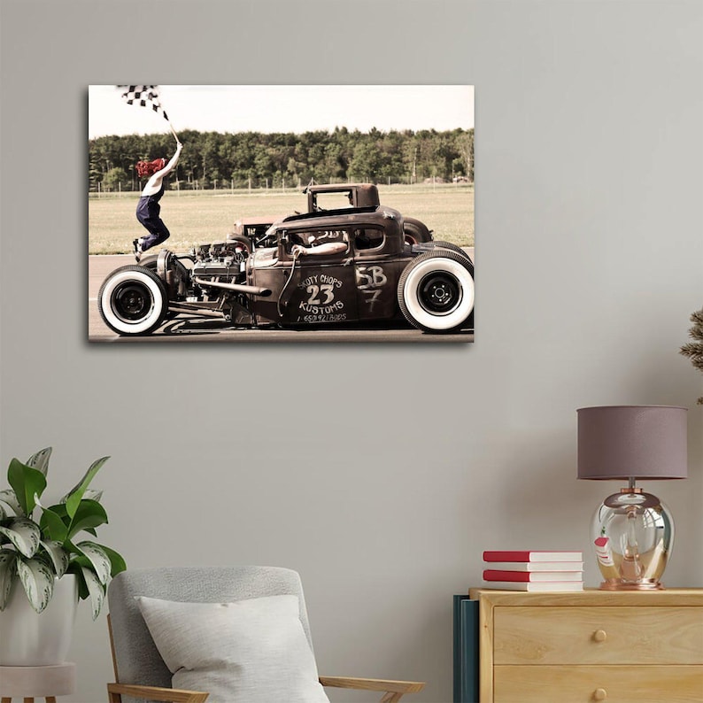 Hot Rod Drag Racing Poster Wall Art Paint Canva Gift Living Room Print ...