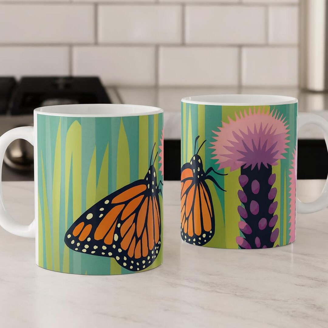 Monarch Butterfly Coffee Cup | Ceramic Mug With Flowers | 11 Oz., 15 Oz ...