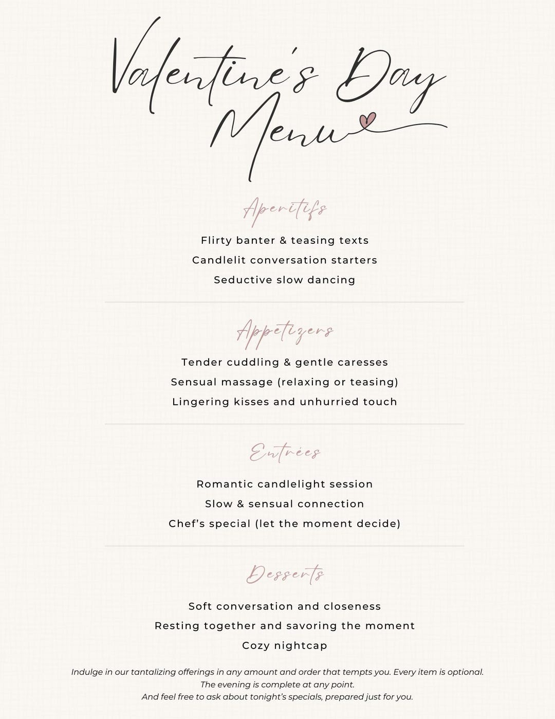 Romantic Valentine’s Day Menu for Couples | Intimacy Menu | Printable ...