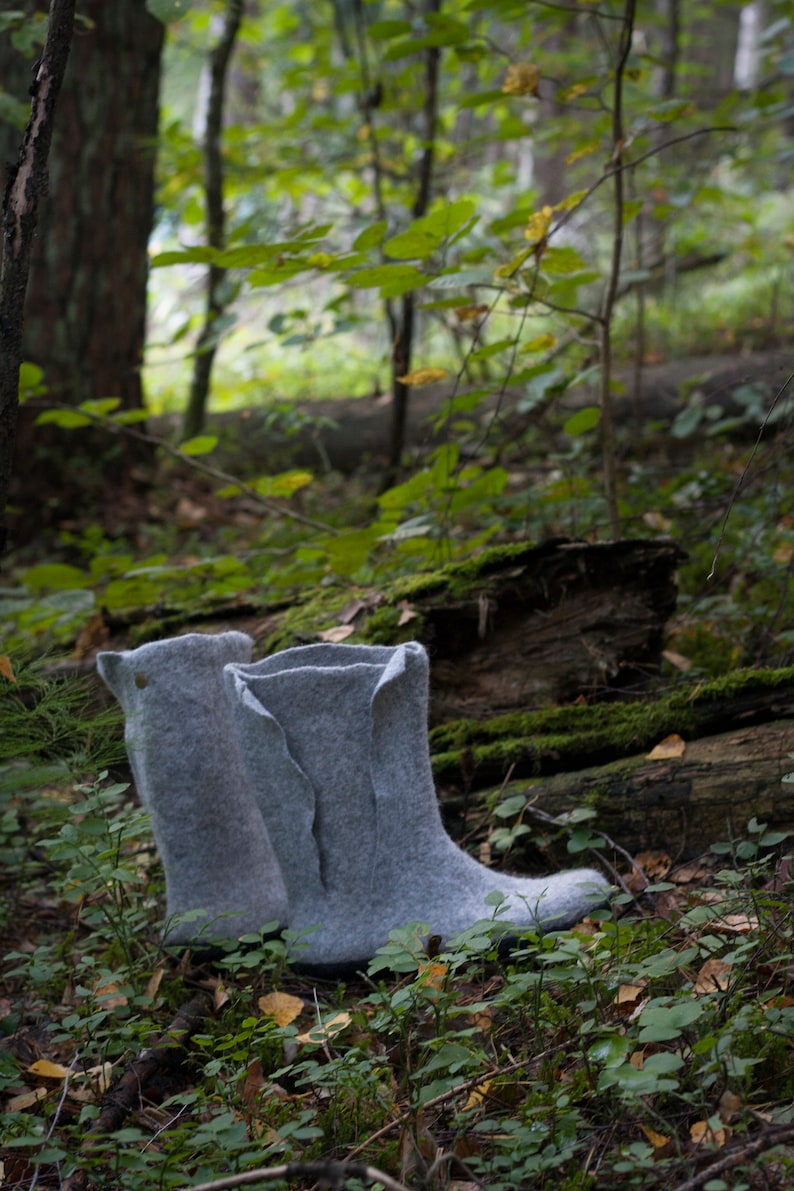 Grey Felted Boots for Autumn and Winter - Boiled Wool Shoes - Perfect ...