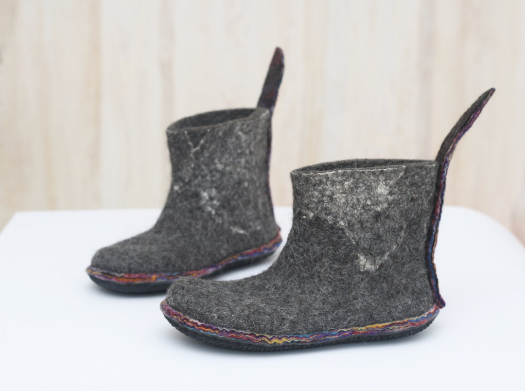 Felted Booties for Women With Extra Thick Felted Sole - Barefoot Shoes ...