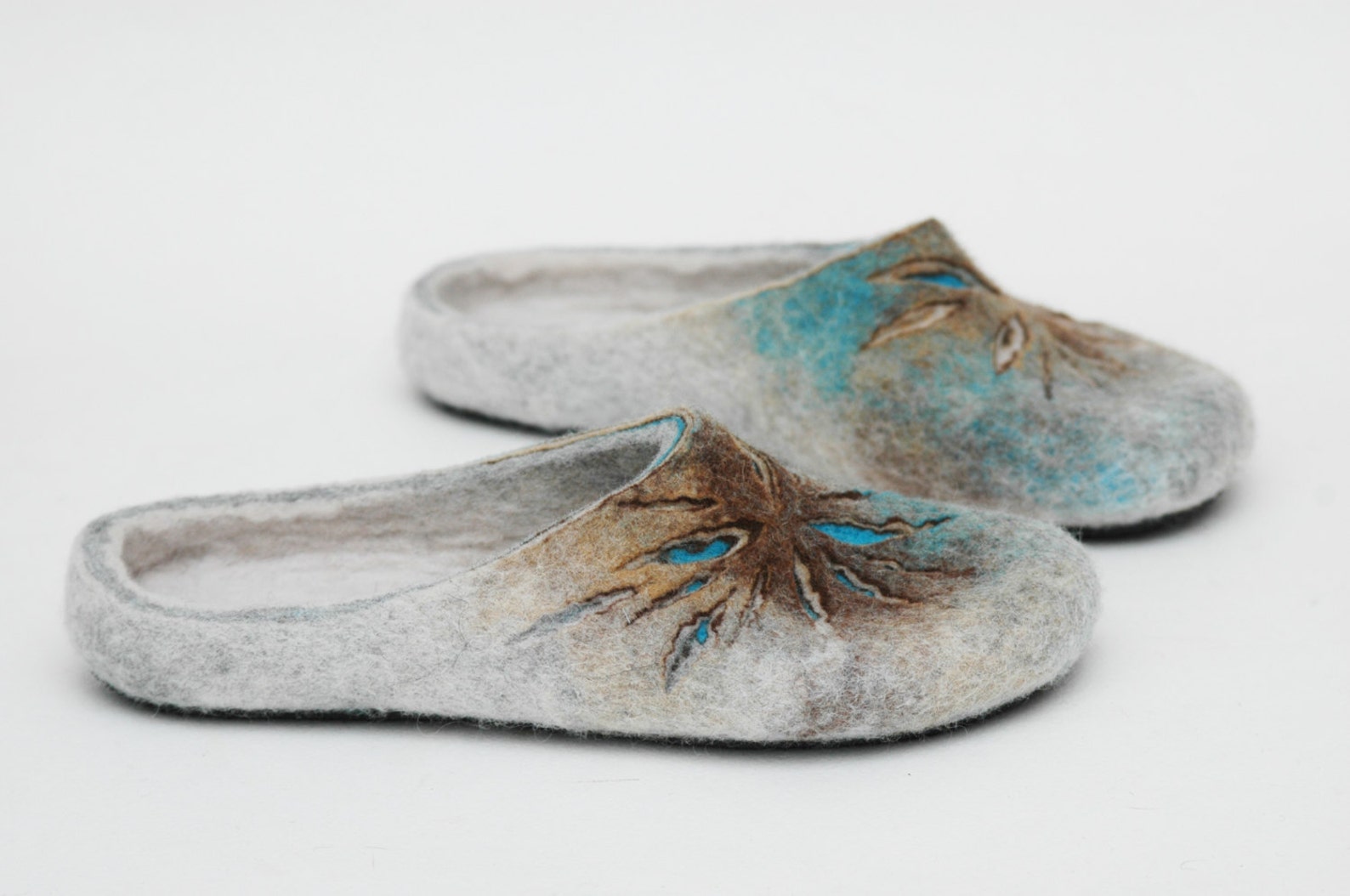 Felted Slippers Woman Home Shoes Grey Brown Beige Tan - Etsy