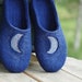 Moon Phase Felted Slippers Navy Blue Home Shoes for Women - Etsy