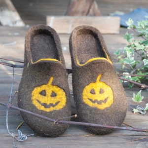 Felted Halloween Men Slippers in Brown and Orange - Funny Boiled Wool ...