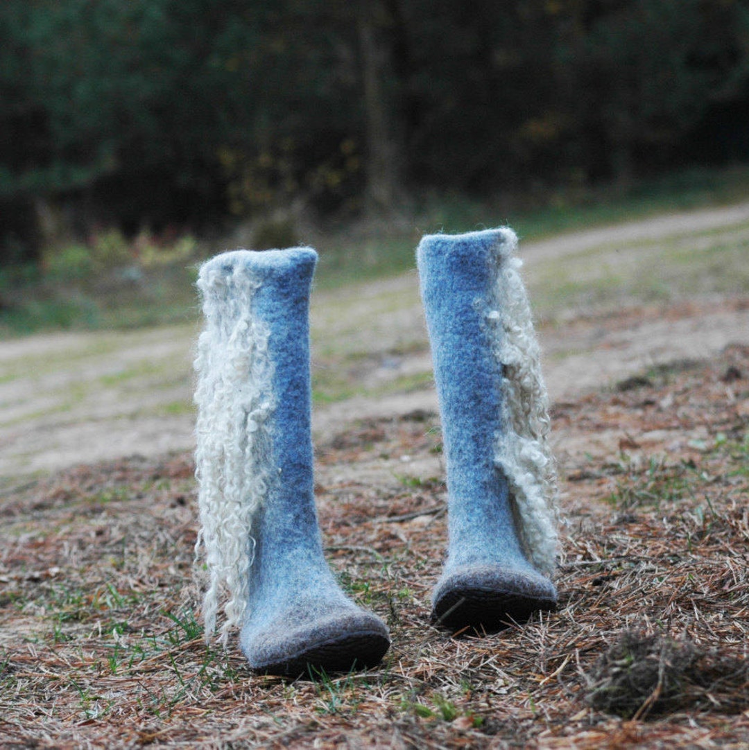 Felted Boots Denim for Women Made From Natural Boiled Wool - Felt ...