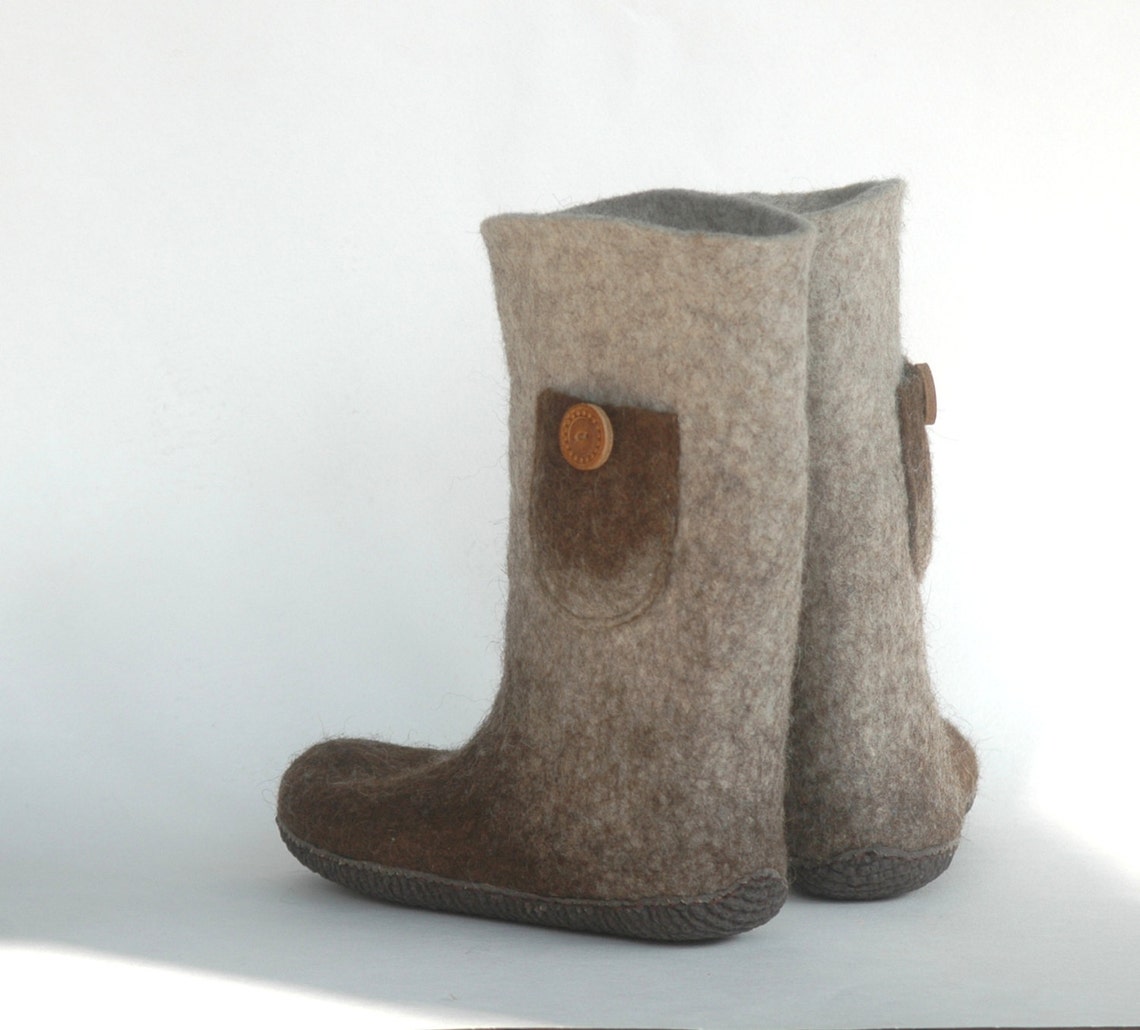 Handmade Felted Boots for Women in Brown and Beige Colors - Etsy