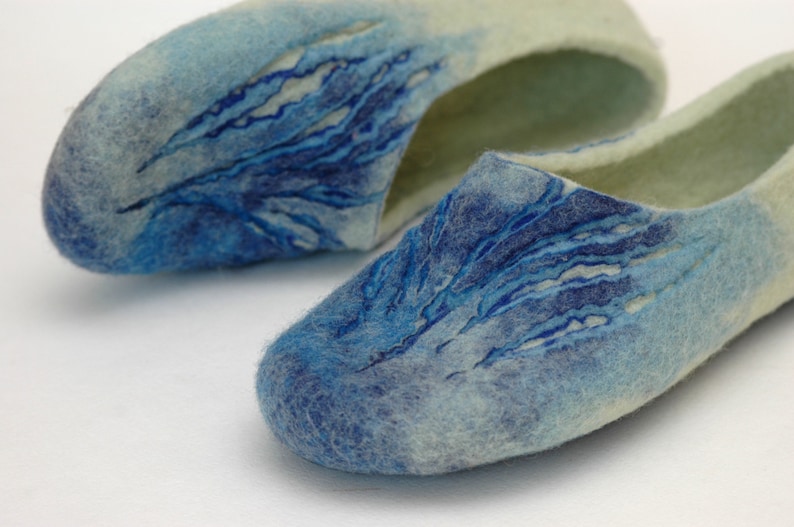 Hand Felted Slippers for Women Navy Blue Mint Pure Wool | Etsy