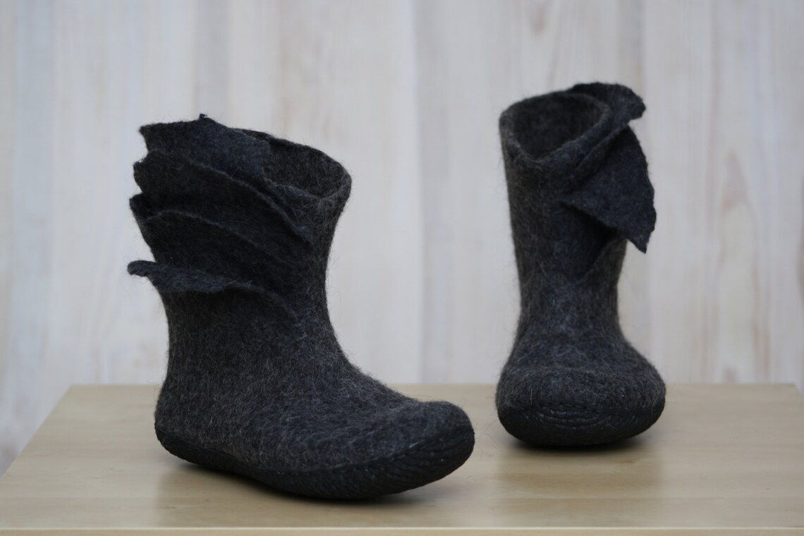 Felted Booties for Women in Charcoal Grey, Can Be Worn as Winter Snow ...