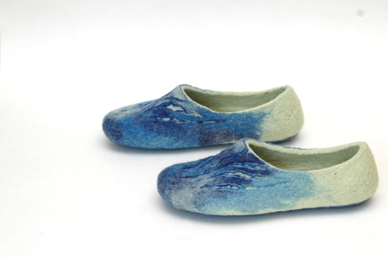Hand Felted Slippers for Women Navy Blue Mint Pure Wool | Etsy