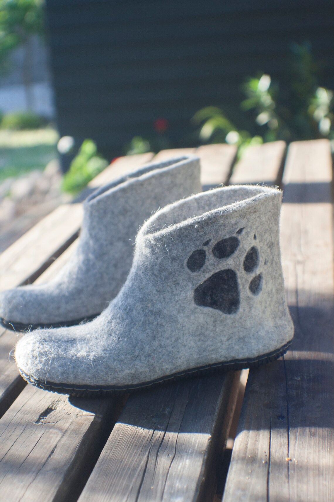 Felted Booties for Women With Dog Paw - Grey Color Home Shoes - Perfect ...