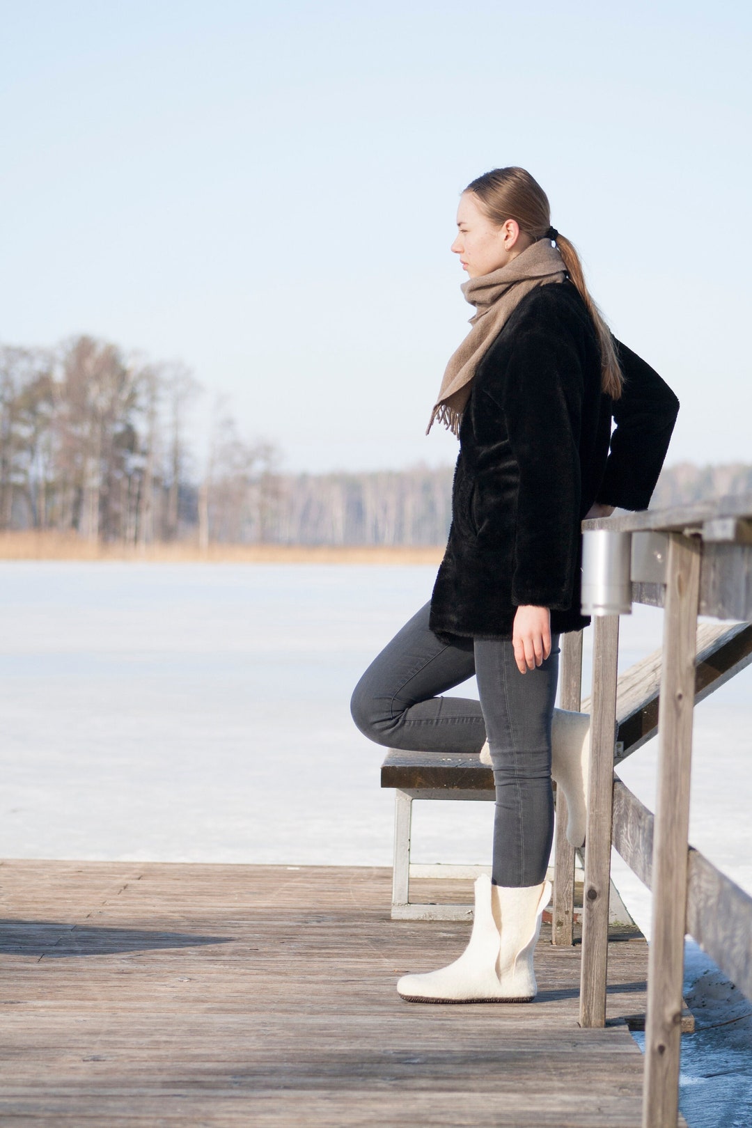 Milk White Felted Boots for Cold Winter - Boiled Wool Shoes - Snow ...