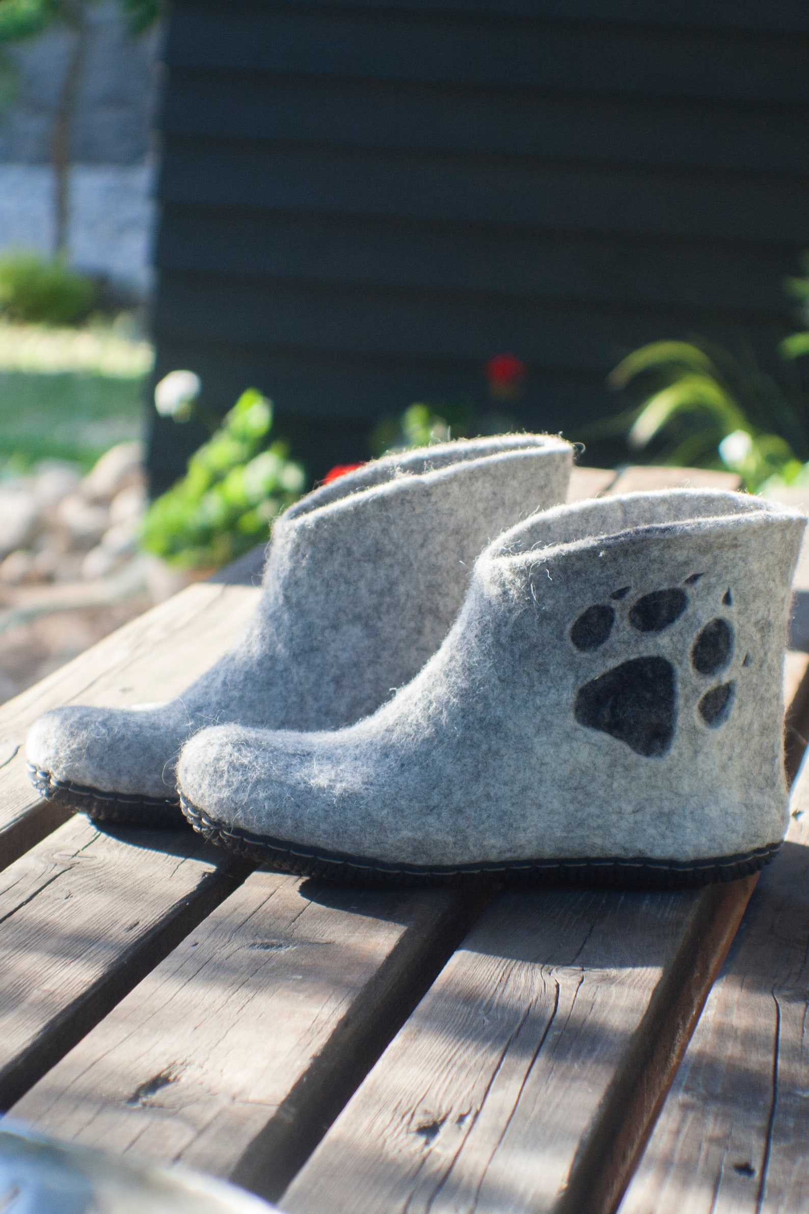 Felted Booties for Women With Dog Paw - Grey Color Home Shoes - Perfect ...