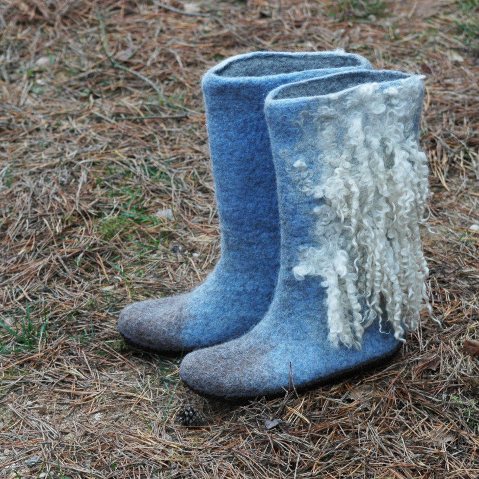 Felted Boots Denim for Women Made From Natural Boiled Wool - Felt ...