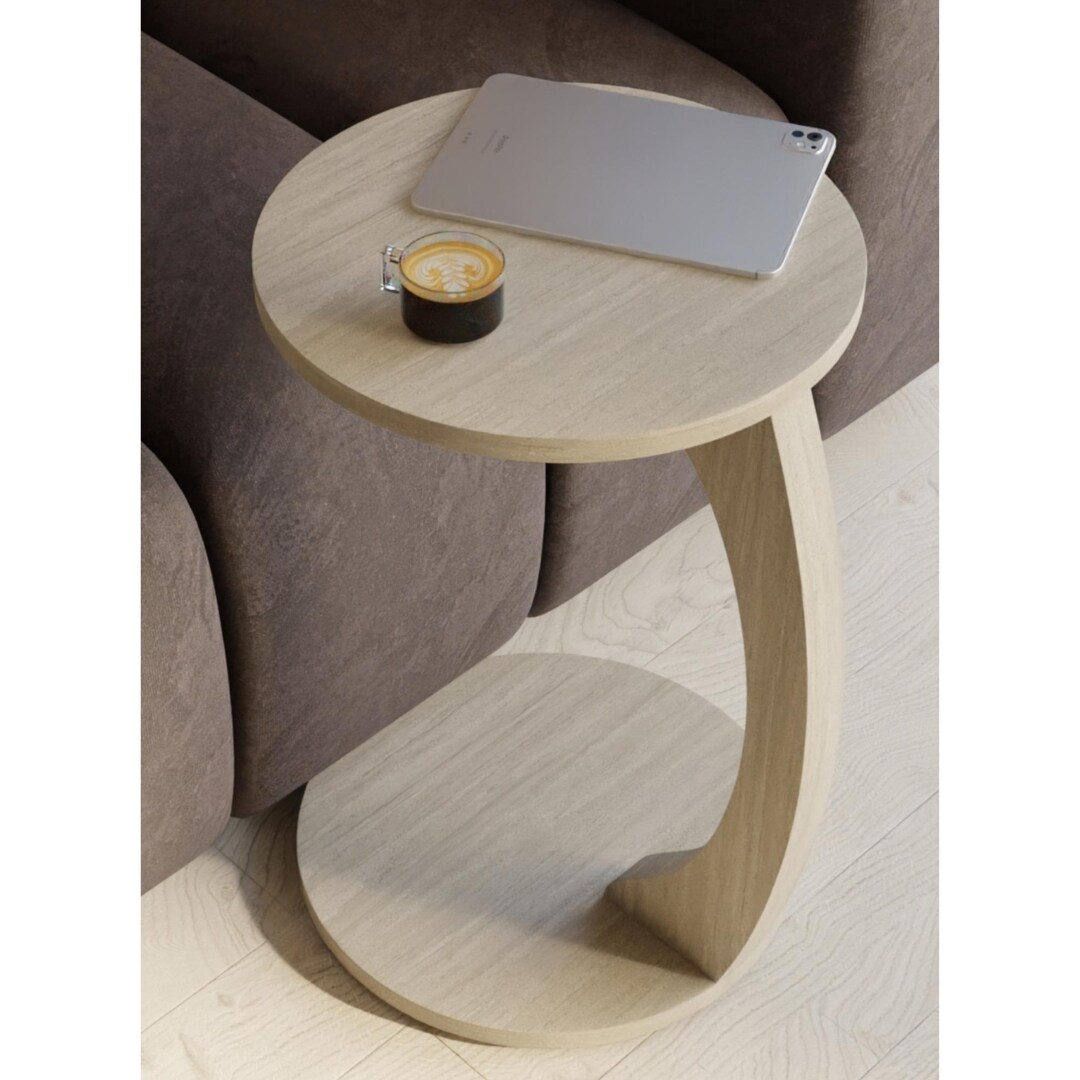 Rolling C-shaped Side Table | Travertine Texture - Etsy