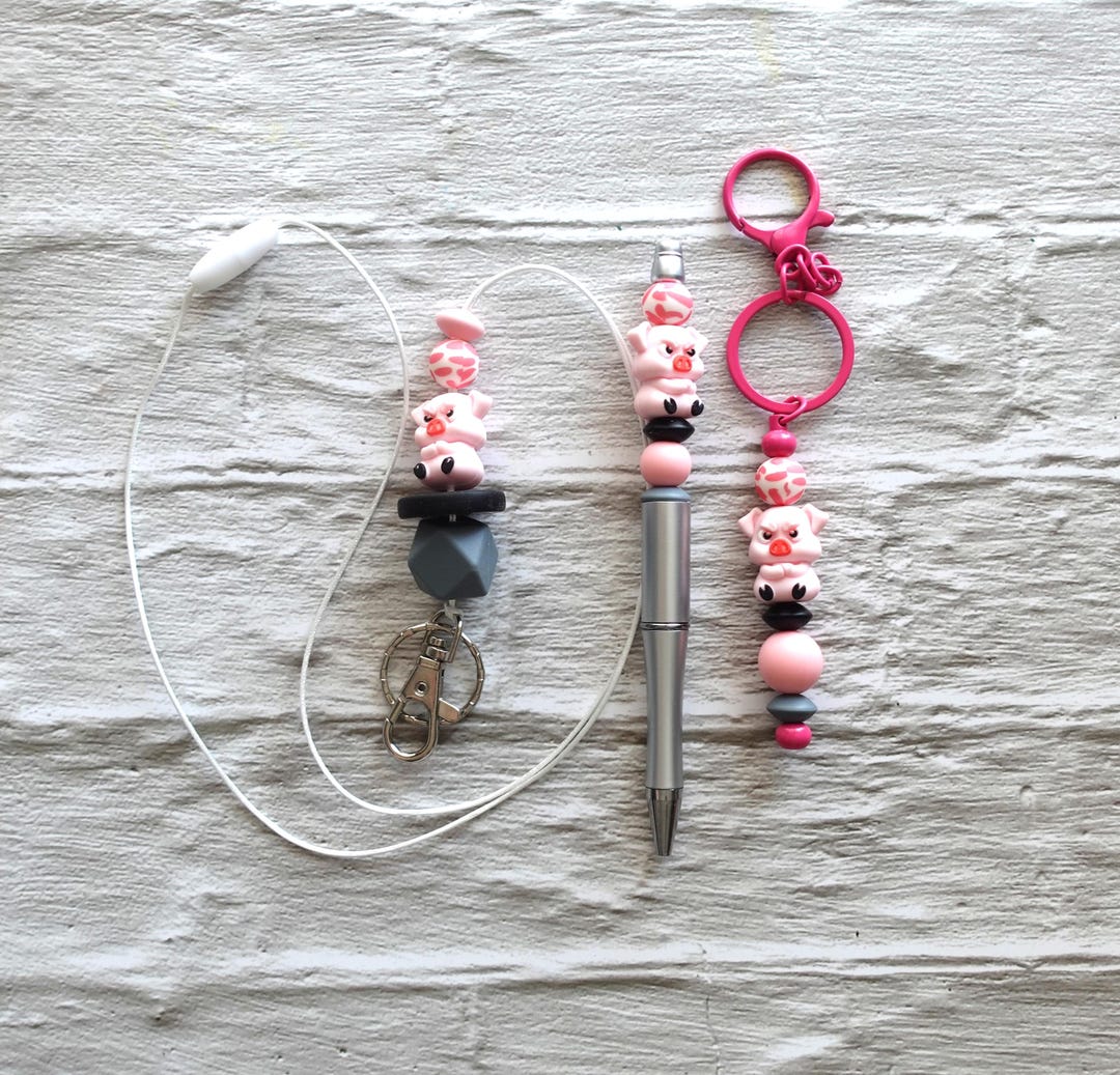 Angry Pig Beaded Tactile Lanyard, Pen, and Keyring Set, Stress Relief ...