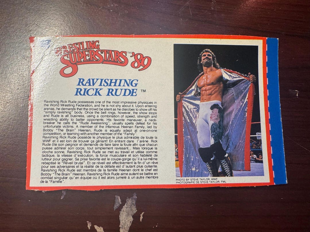 1984 WWF Wrestling Superstars Cut Bio File Card LJN Ravishing Rick Rude ...