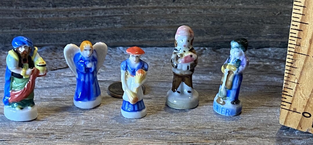 Vintage French Feves Figurines-set of 5-mini Porcelain Cake Charms ...