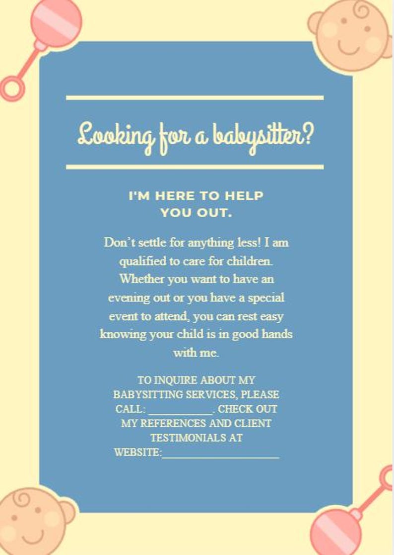 Cute & Simple Poster for Your Babysitting Business! - Etsy