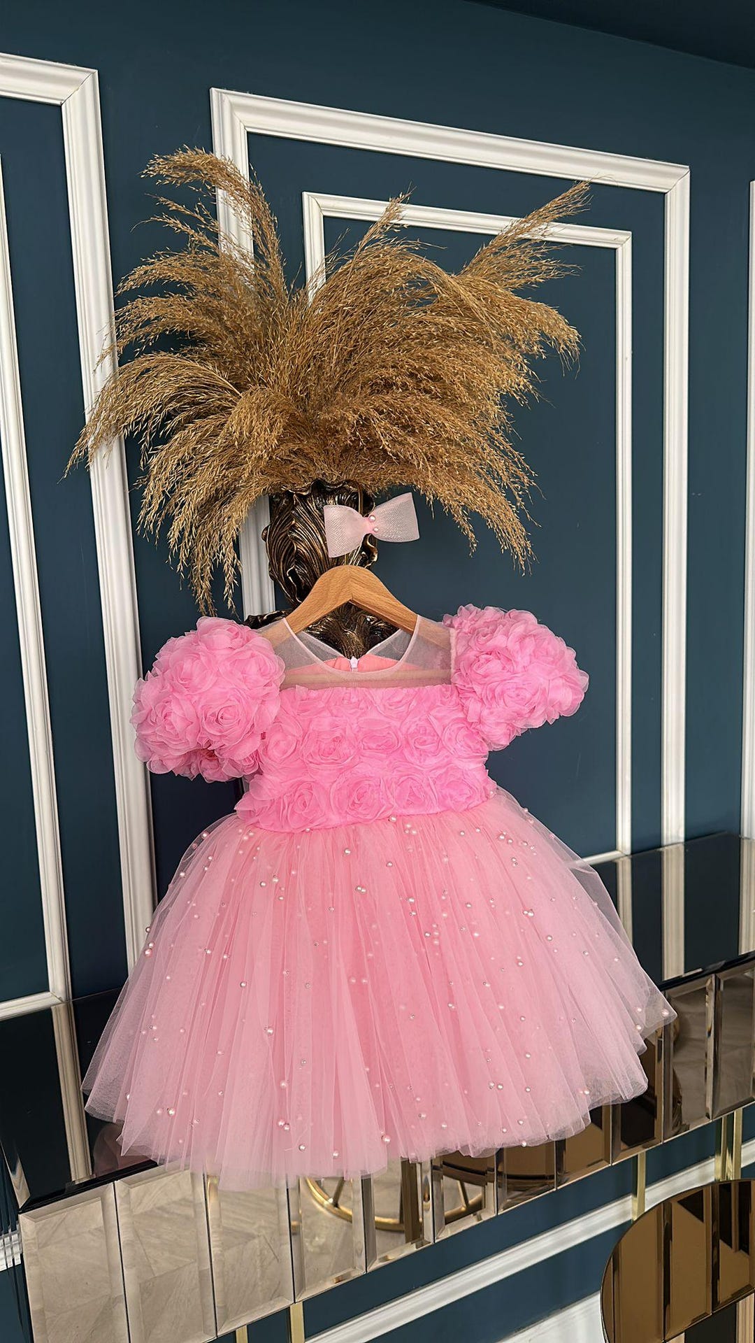 Pink Baby Party Dress With Puffy Sleeves and Pearl Tulle - Etsy