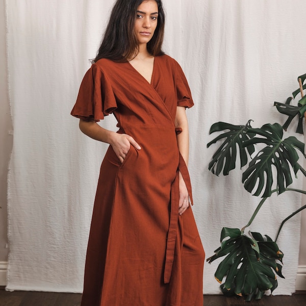 Rust Wrap Dress - Etsy