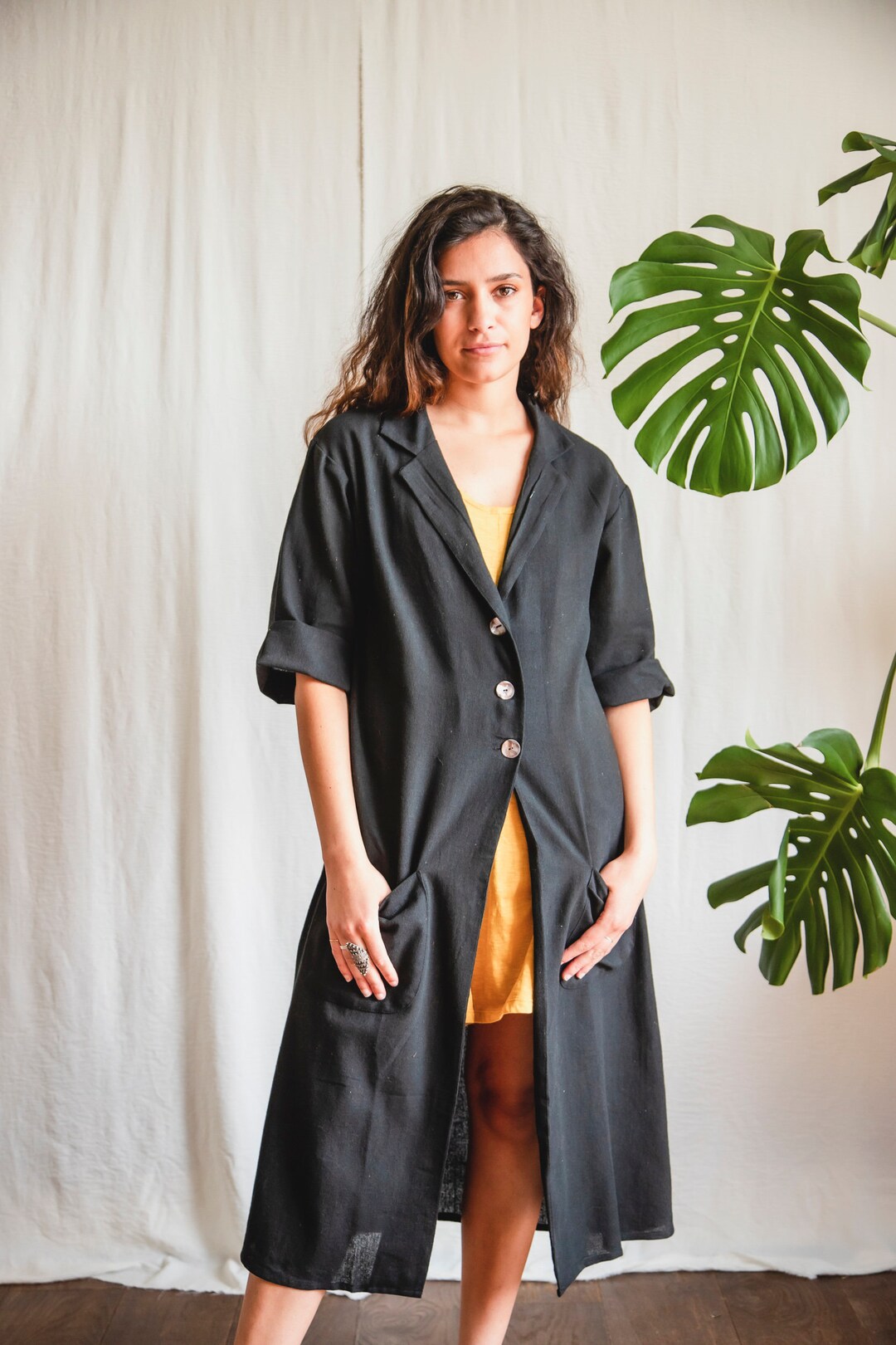 Black Raw Cotton Duster Coat - Etsy