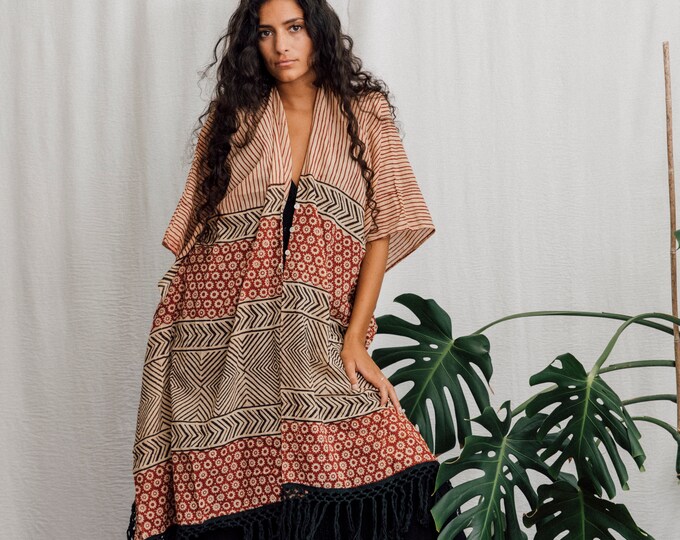 Block Print Open Kimono, Hand Printed on Cotton With Natural Dyes - Etsy
