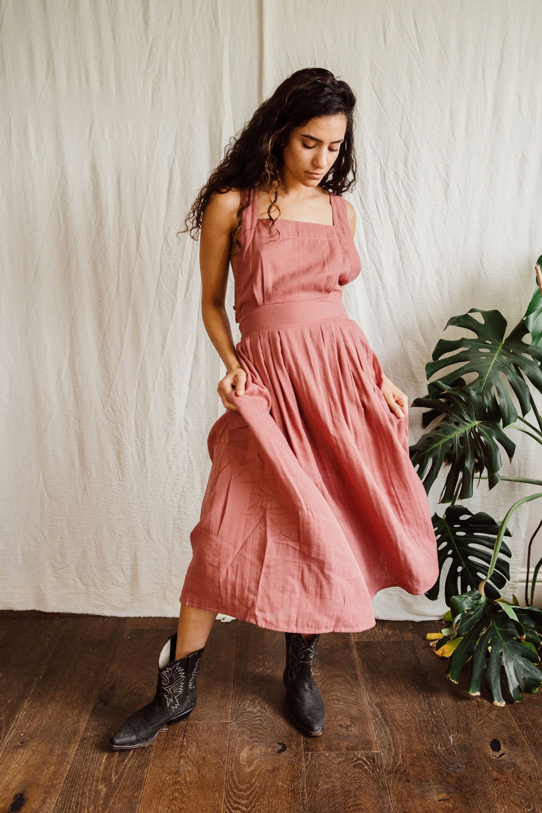 Cara Pinny Dress, Dusty Pink Pinny Dress, Cross Back Dress - Etsy