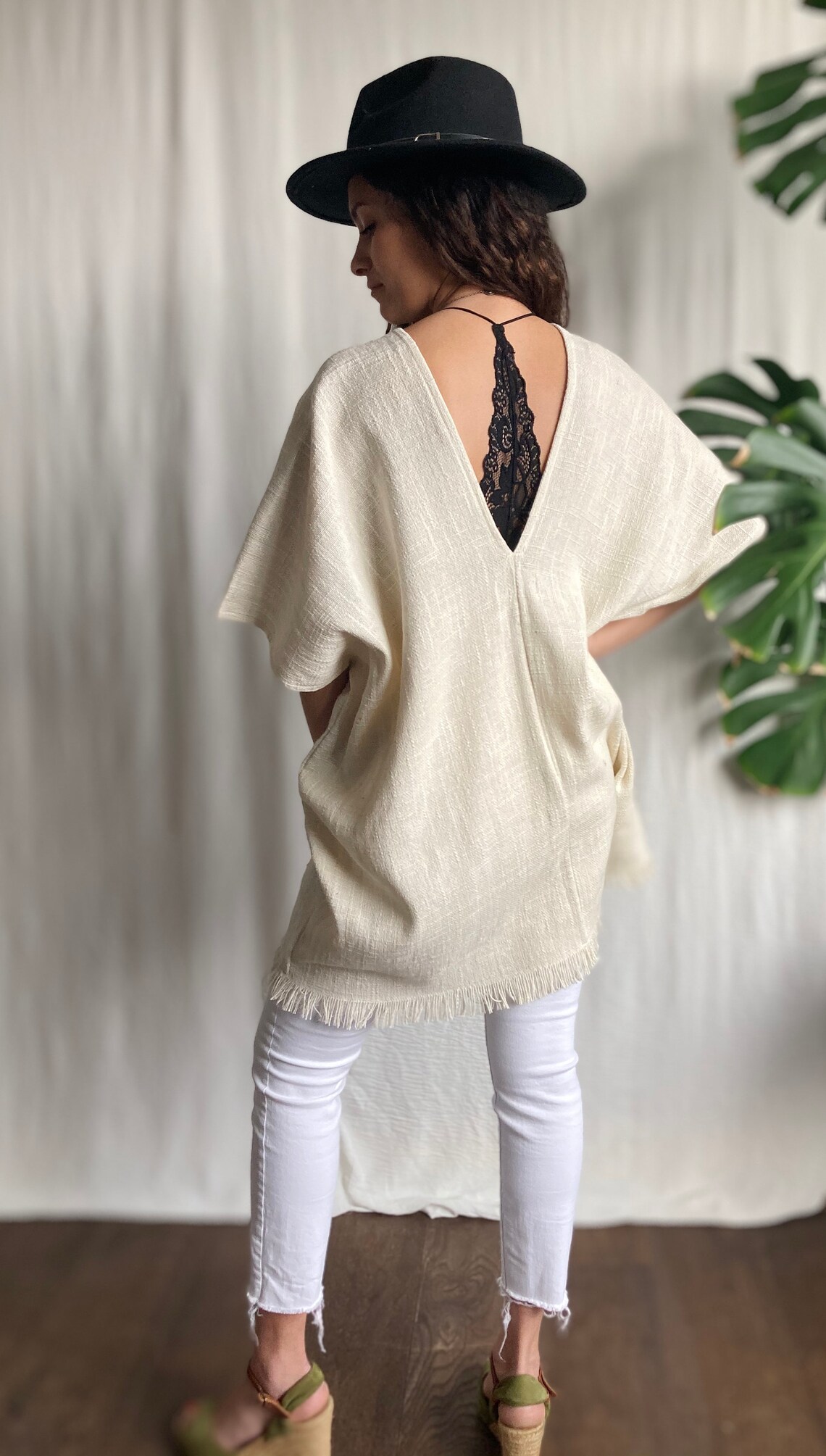 Woven Cotton Poncho Dress Poncho Top White | Etsy