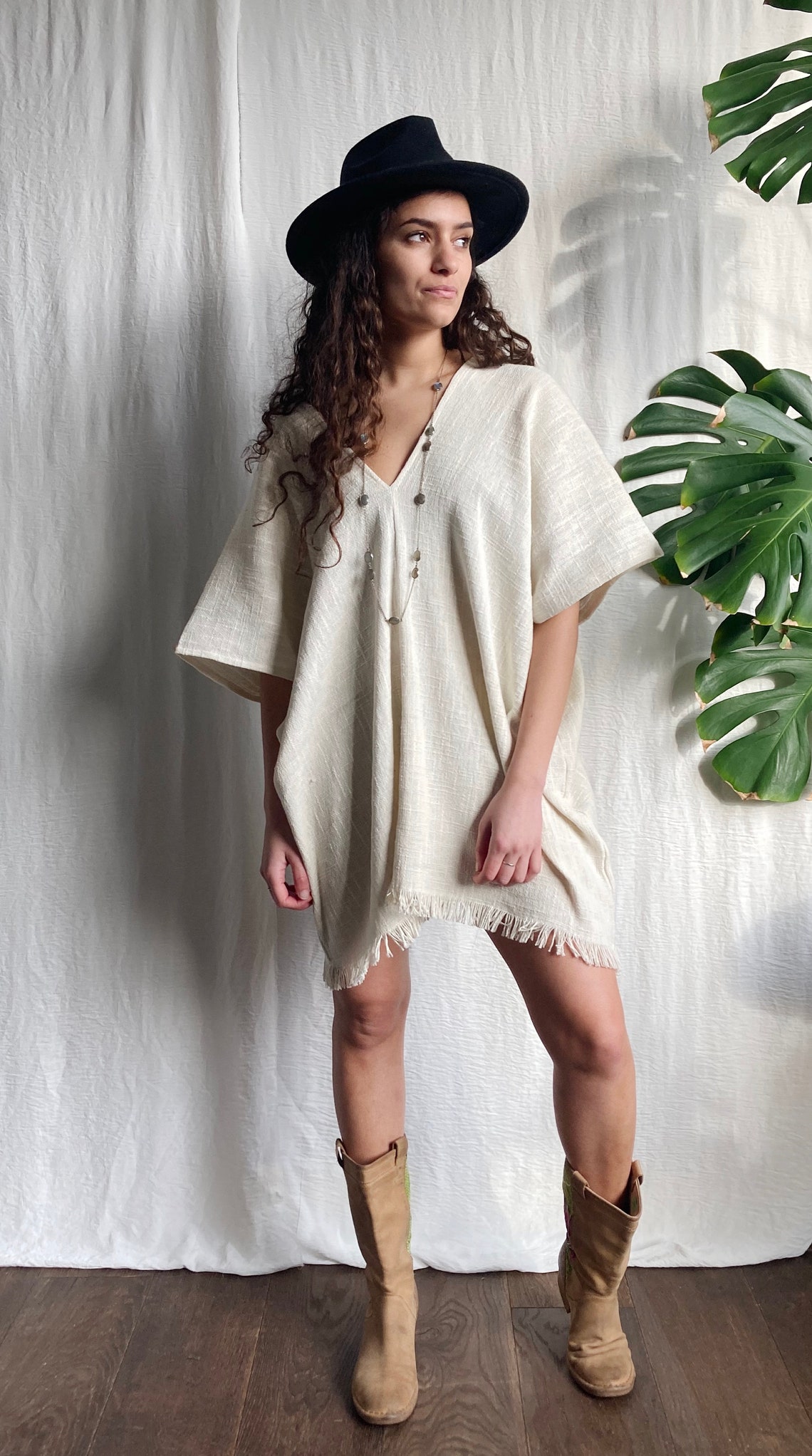 Woven Cotton Poncho Dress Poncho Top White | Etsy