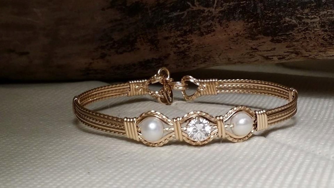 Gold Bangle Pearls and CZ Wire Wrapped Wire Jewelry - Etsy