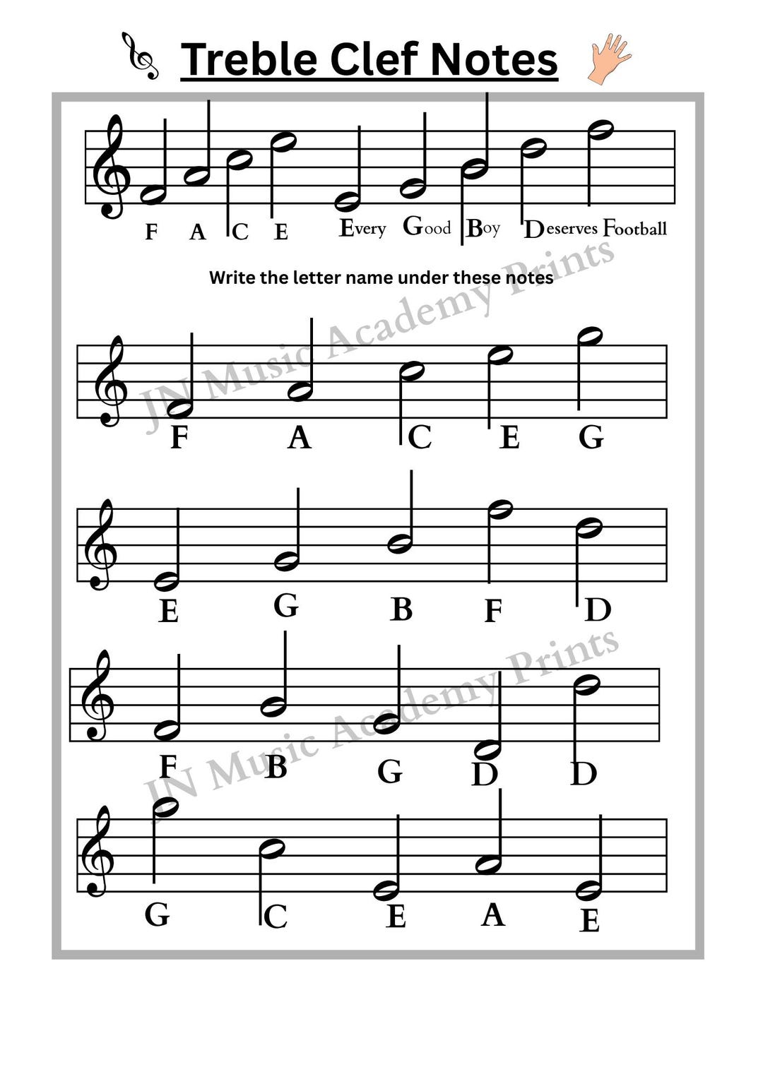 Treble Clef Worksheet Name the Notes With Answer Sheet Music Theory ...