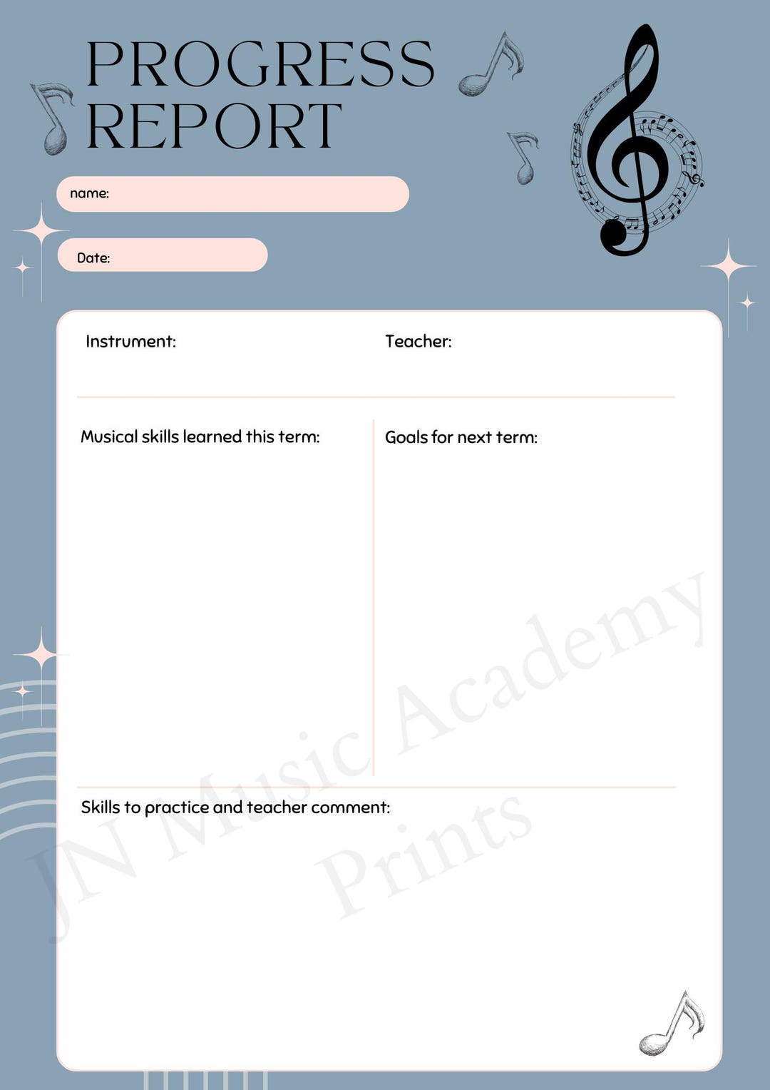 Student Music Progress Report Digital Download - Etsy