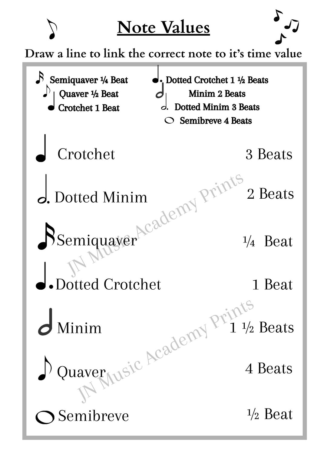 Music Theory Worksheet: Note Values Matching Game (digital Download) - Etsy