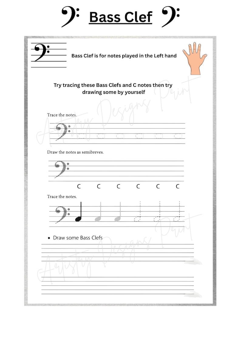 Bass Clef Worksheet With Traceable Clefs - Etsy