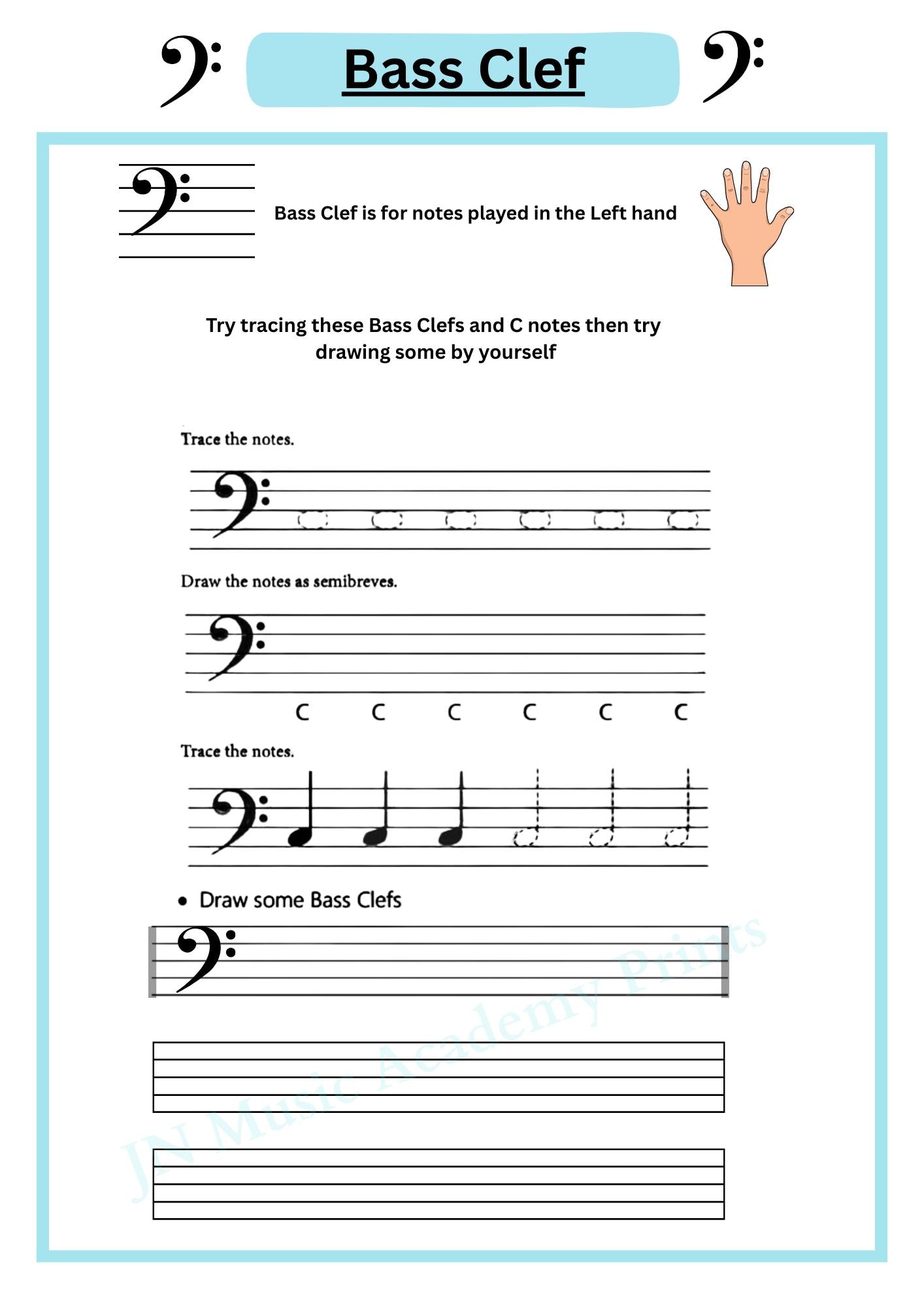 Bass Clef Worksheet With Practice Staves - Etsy