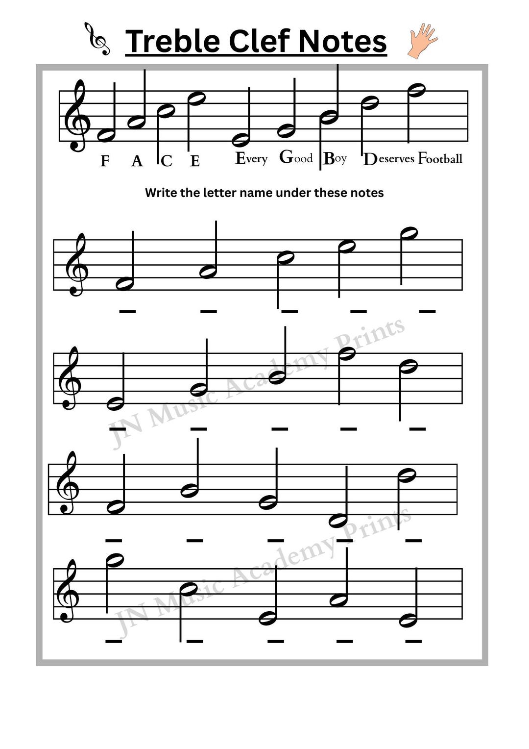 Treble Clef Worksheet Name the Notes Music Theory Practice **digital ...